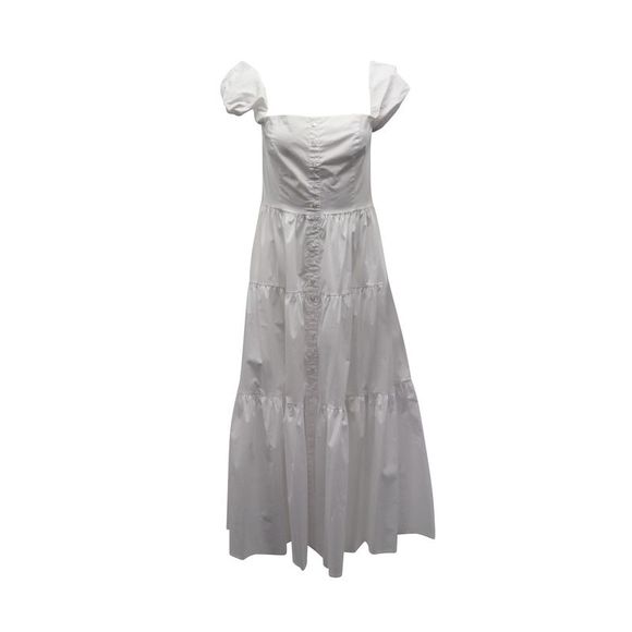 STAUD | Dresses | Staud Tiered Buttonfront Midi Dress In White Cotton ...